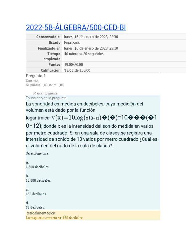 Examen Final Iplacex Algebra | PDF | Decibel | Matemáticas