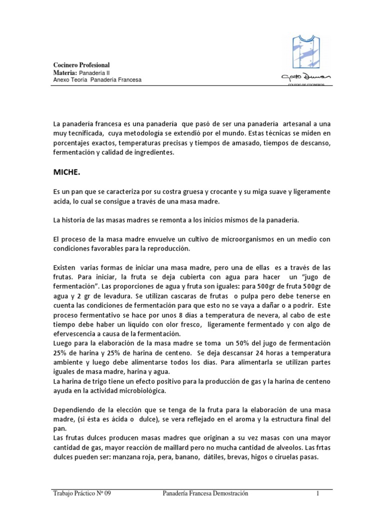 Anexo Teórico Panaderia II Panaderia Francesa | PDF | Panes | Alimentos