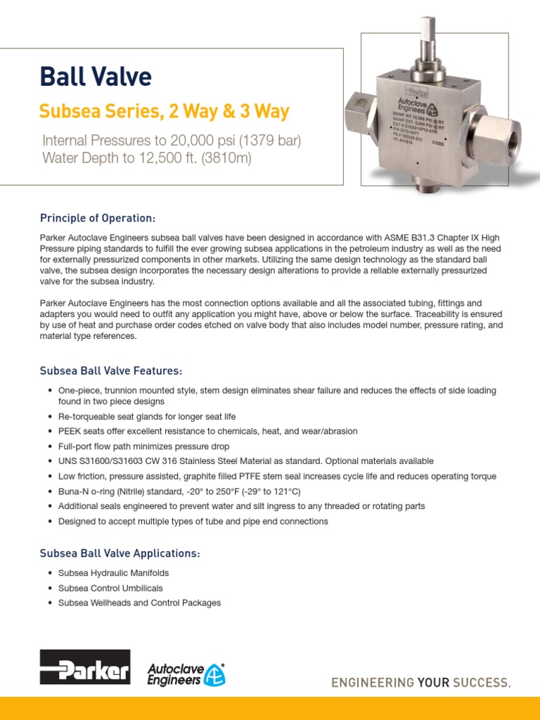 IPD AutoclaveEngineers Subsea Ball Valves Catalog | PDF | Valve | Pipe ...
