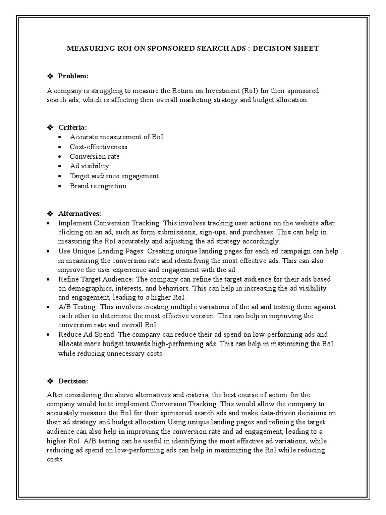 Measuring Roi On Sponsored Search Ads | PDF