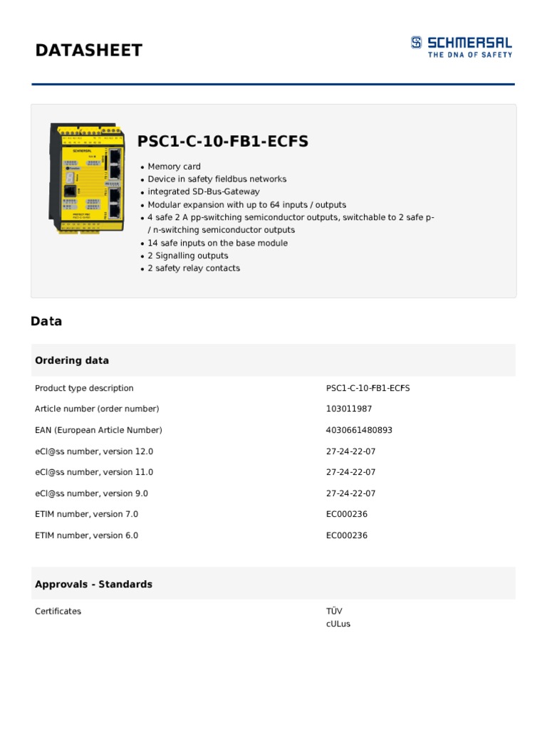 Safety Fieldbus Memory Card Datasheet | PDF | Relay | Computing