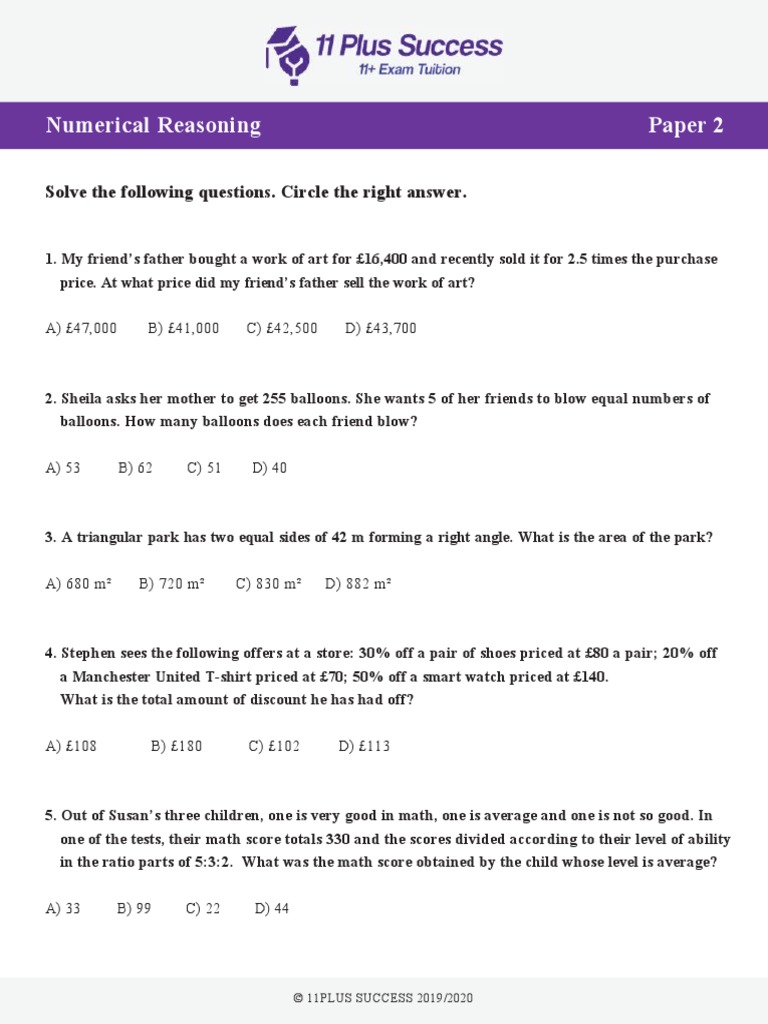 Numerical Reasoning Paper 2 1 | PDF | Teaching Methods & Materials ...
