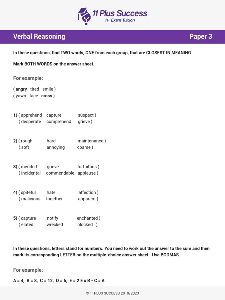 Verbal Reasoning Paper 3 | PDF