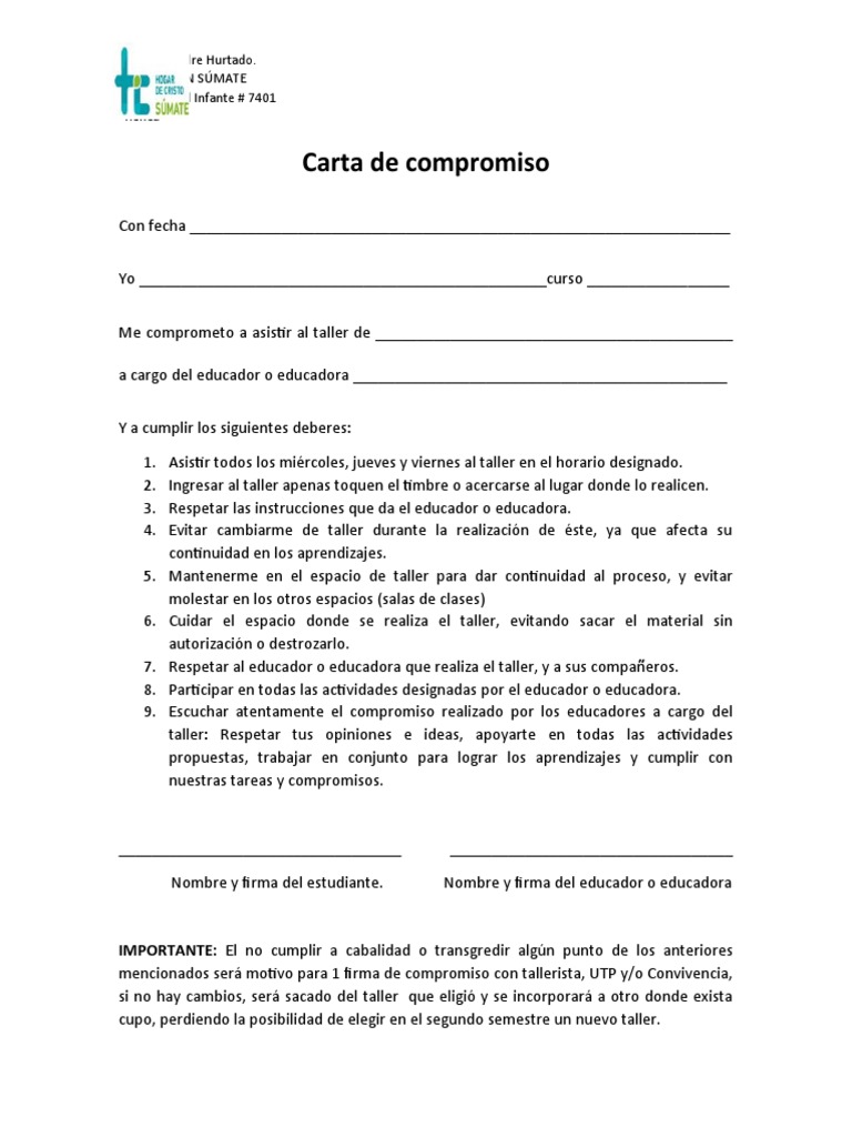 Carta de Compromiso Talleres | PDF