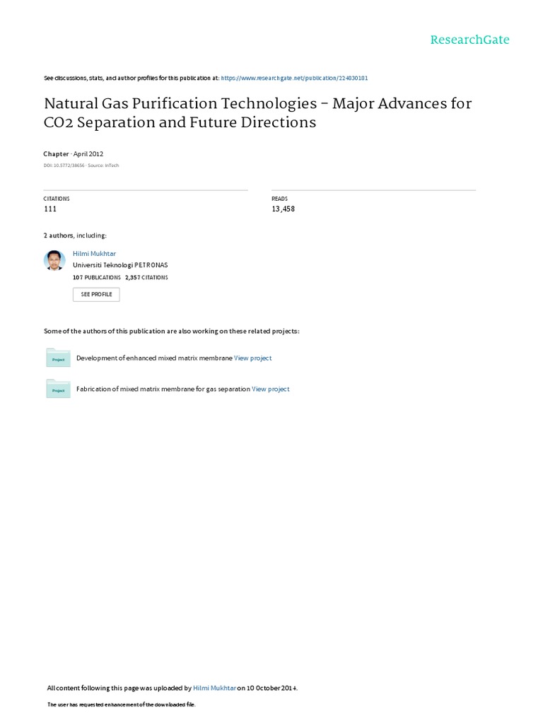 Natural Gas Purification Technologies - Major Advances For CO2 ...