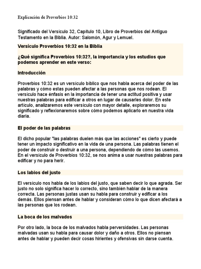 Explicación de Proverbios 10 | PDF | Libro de proverbios