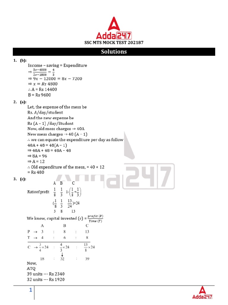SSC MTS Mock Test Solutions | PDF | Intergovernmental Panel On Climate ...