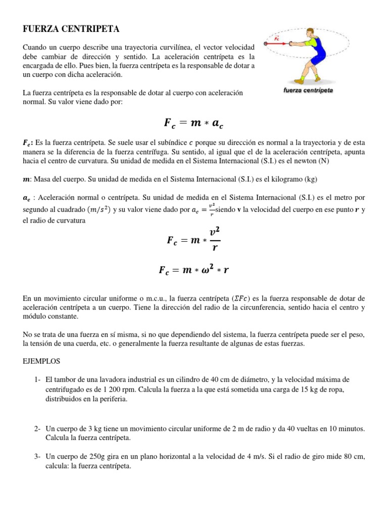 Cálculo y Ejemplos de Fuerza Centrípeta | PDF | Aceleración | Fuerza