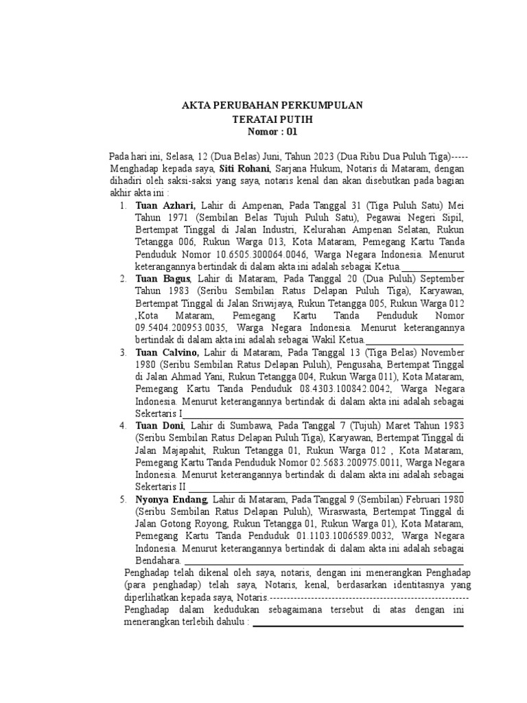 Akta Perubahan Perkumpulan t4 | PDF