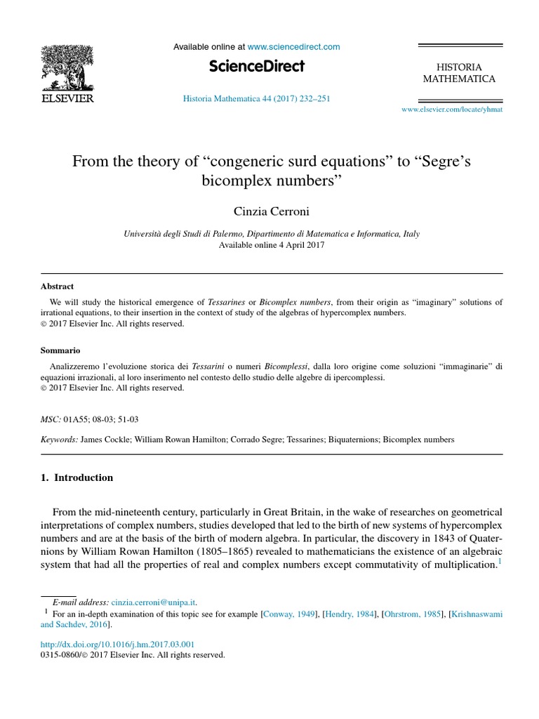 Emergence of Bicomplex Numbers | PDF | Abstract Algebra | Complex Number