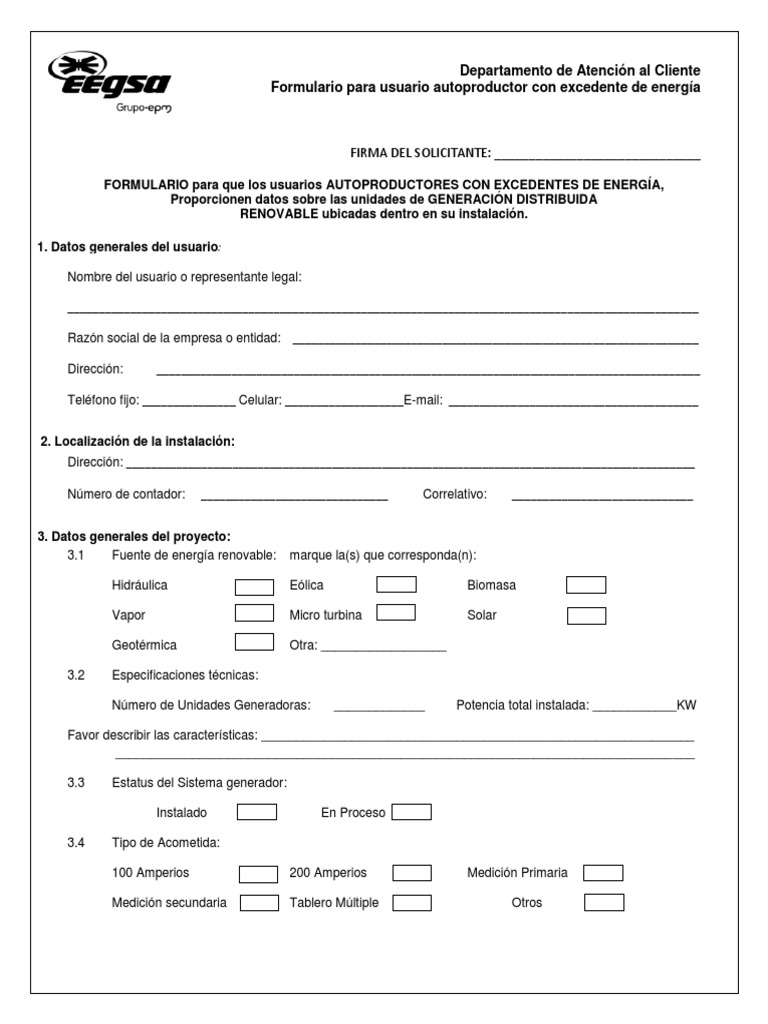 Formulario EEGSA - en Blanco | Descargar gratis PDF | Energía renovable ...