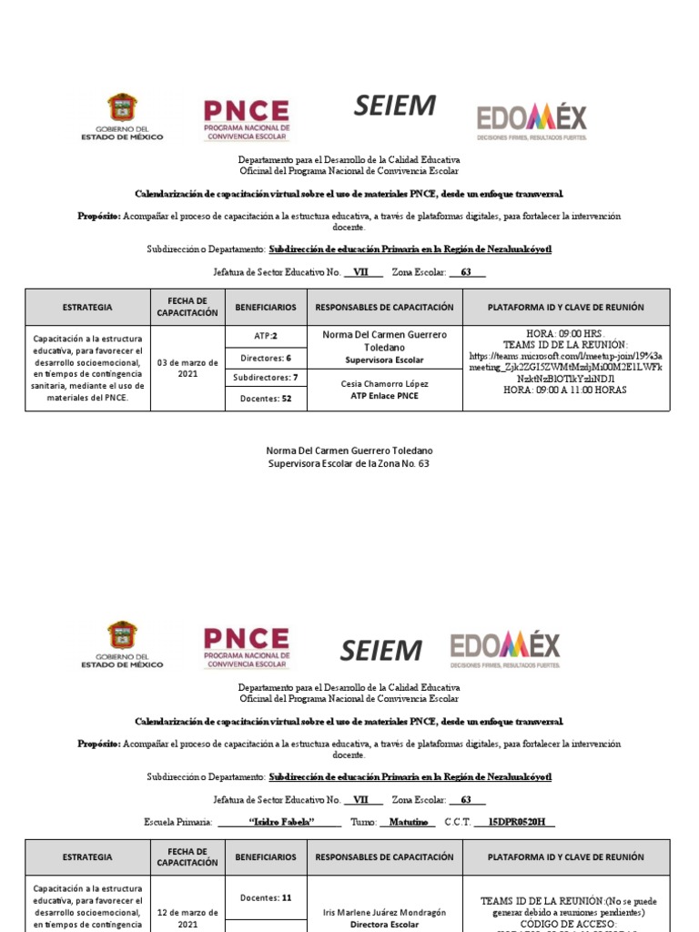 Calendarización Pnce Zona | PDF | Educación primaria | Etapas educativas