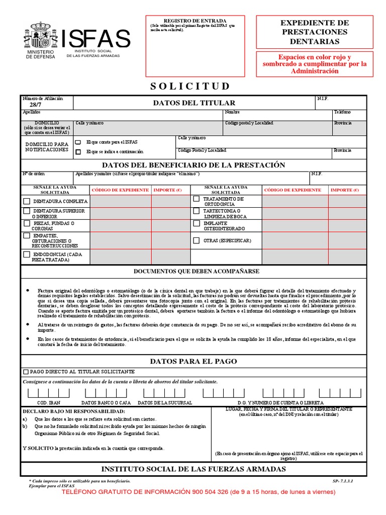 Solicitud de Prestaciones Dentarias ISFAS | PDF | Odontología ...