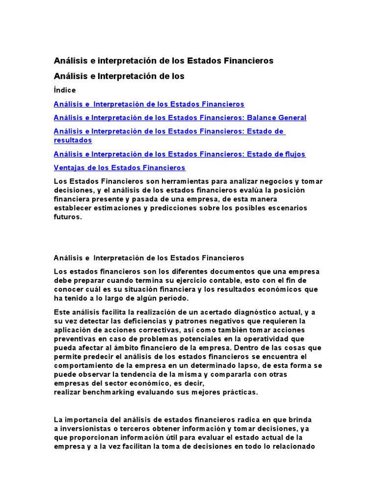 Análisis e Interpretación de Los Estados Financieros | PDF | Estado financiero | Contabilidad