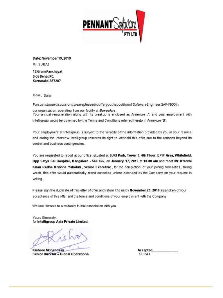 Offer Letter Suraj | PDF