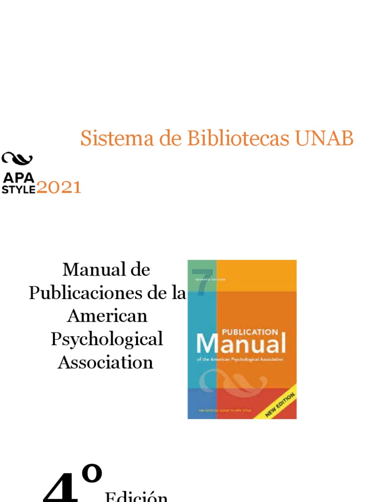 Manual de Estilo APA 4 Edición. Sistema de Bibliotecas UNAB 2021 | PDF ...