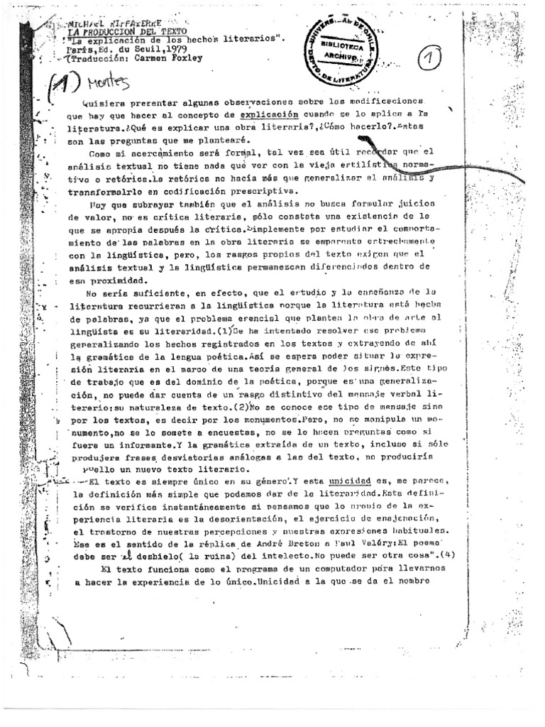 RIFFATERE MICHAEL 1979 - La Explicaci N de Los Hechos Literarios. Trad. Carmen Foxley | PDF