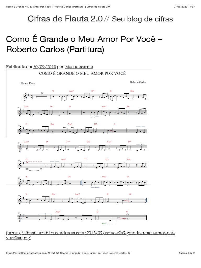 Como É Grande o Meu Amor Por Você - Roberto Carlos (Partitura) - Cifras de Flauta 2 | PDF