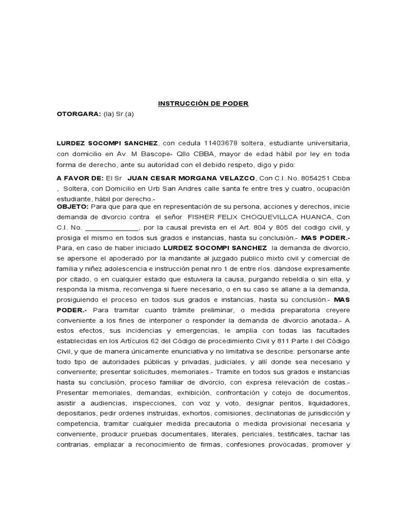 Instructiva de Poder Entre Rios | PDF | Demanda judicial | Divorcio