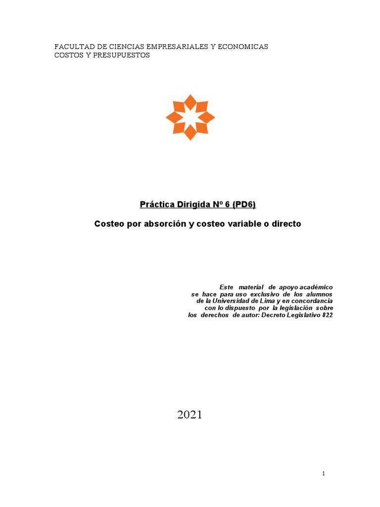 PD6 Costeo Por Absorción y Costeo Directo 2020 | PDF | Costo | Estado de resultados