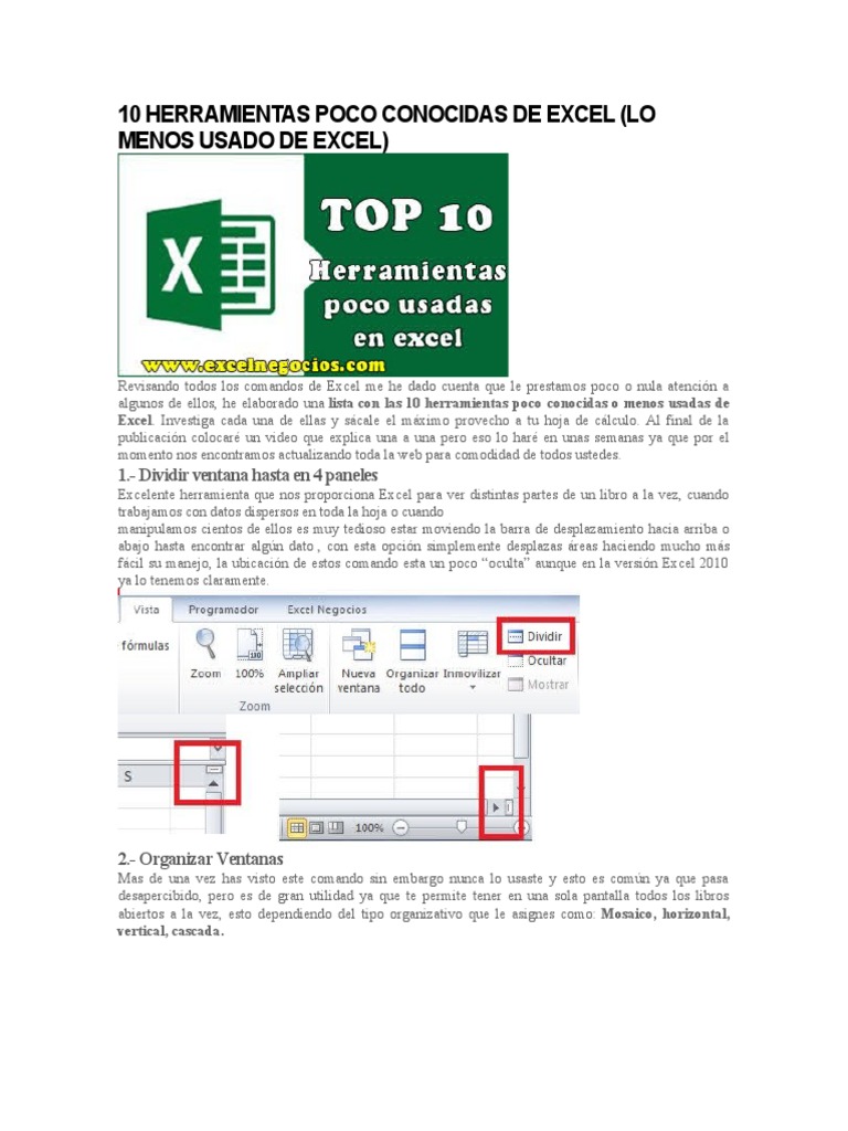 10 Herramientas Poco Conocidas de Excel | PDF | Microsoft Excel | Active X Data Objects