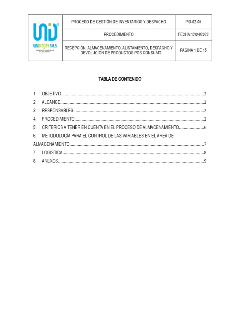 Pid-02-04 Recepción, Almacenamiento, Alistamiento, Despacho y Devolucion de Productos Pos ...
