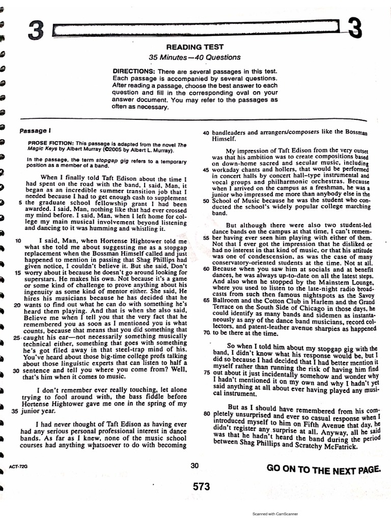 ACT Reading Test (Prose Fiction - Social Science - Natural Science ...