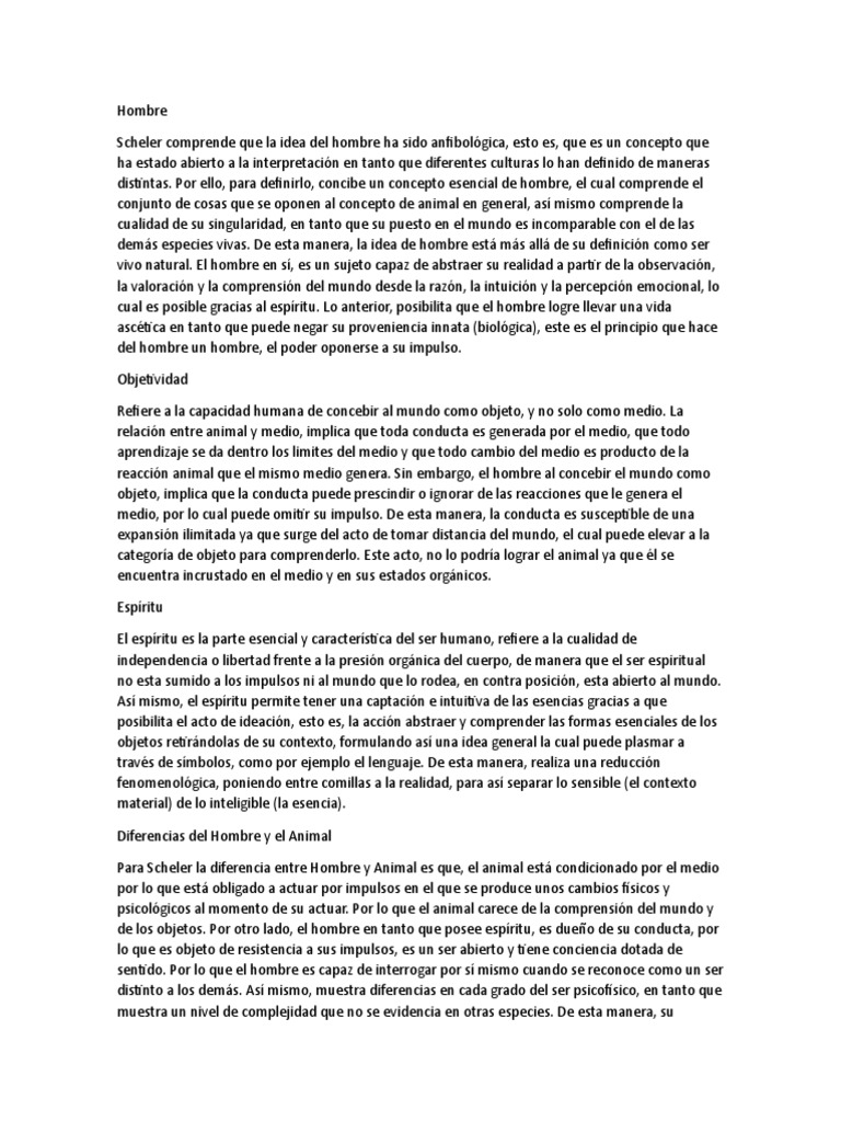 La Singularidad del Hombre según Scheler | PDF | Alma | Comprensión