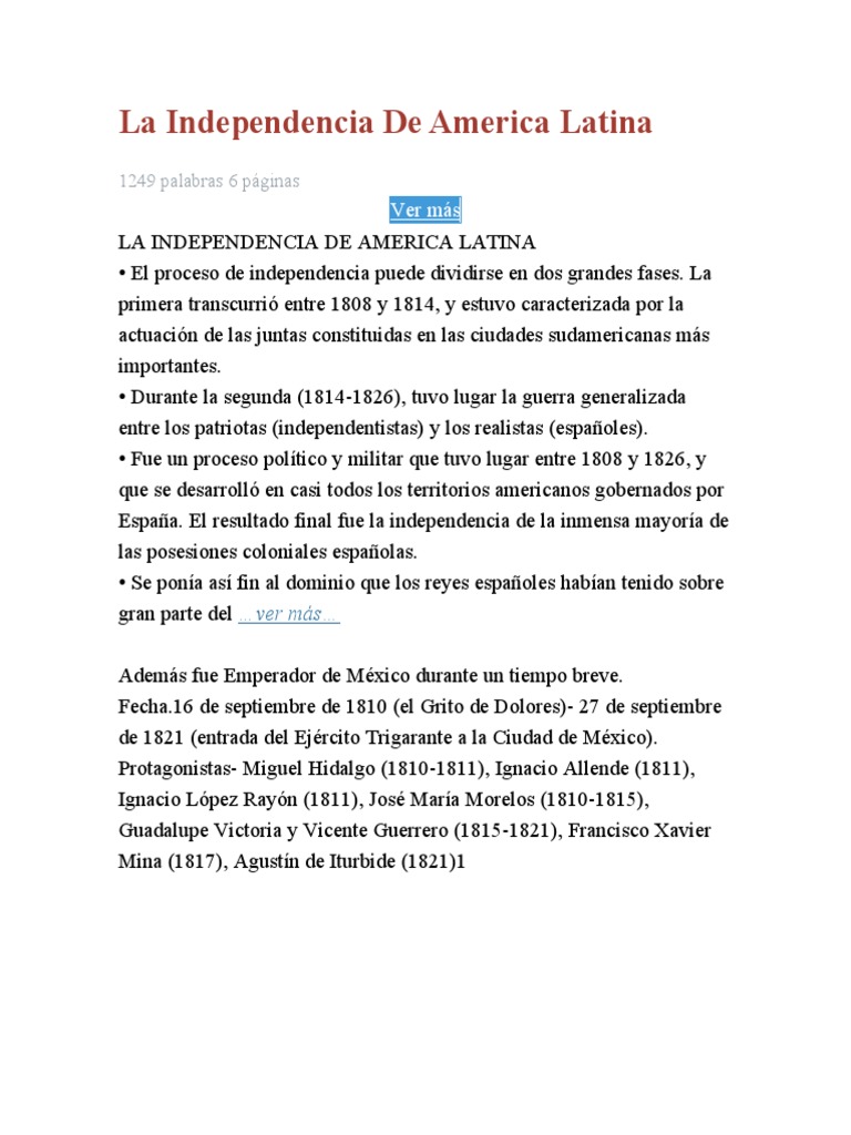 La Independencia de America Latina | PDF | America latina | España