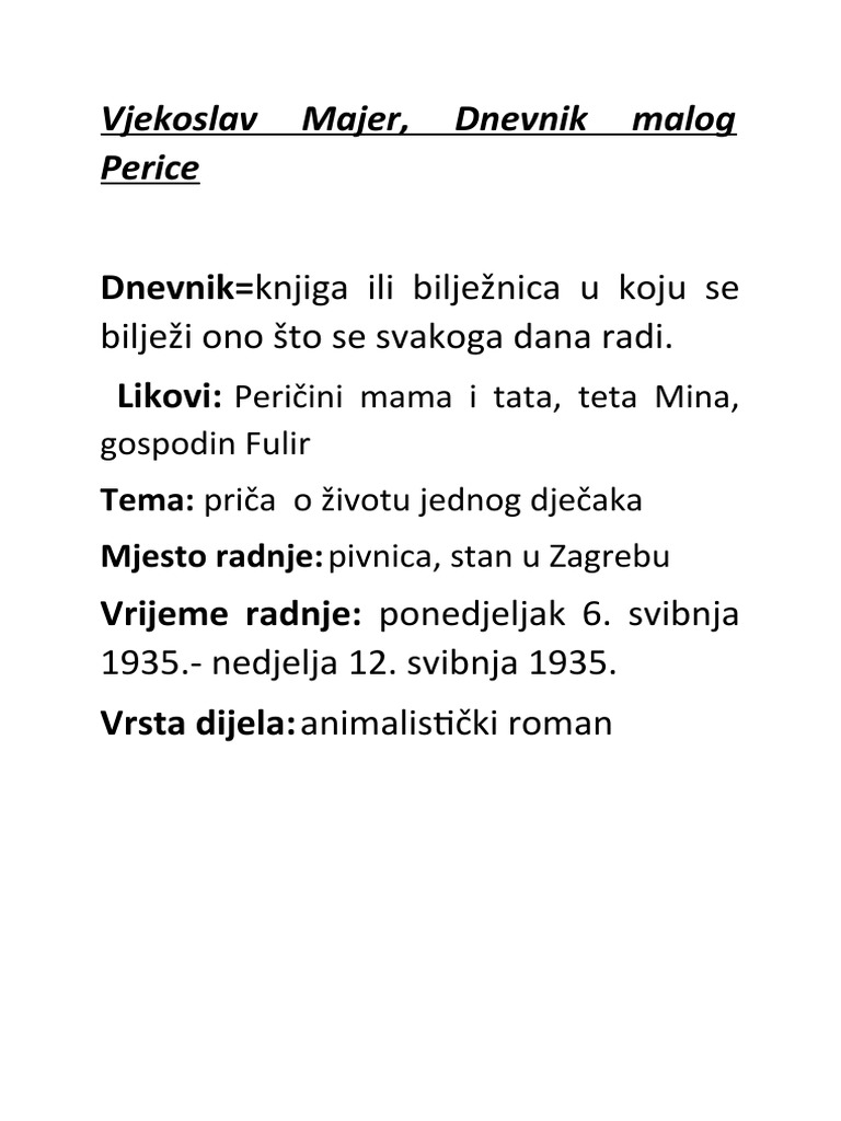 Lektiraa Dnevnik Malog Perice | PDF