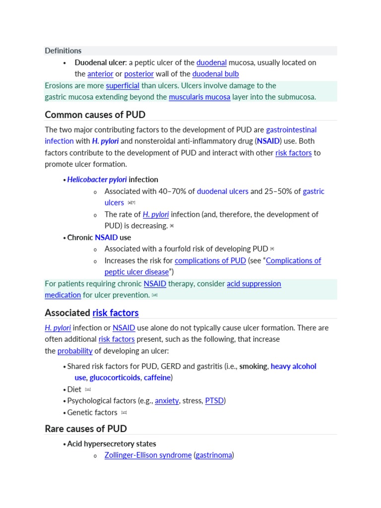 Common Causes of PUD: Duodenal Ulcer: A Peptic Ulcer of The | PDF ...