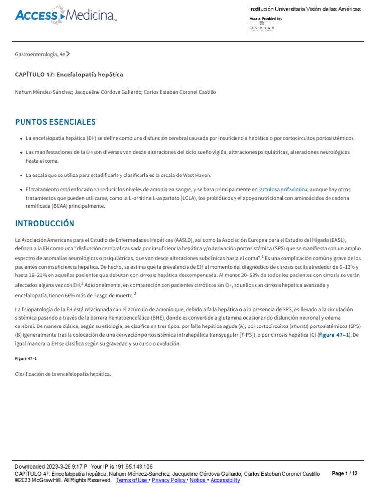 CAPÍTULO 47 - Encefalopatía Hepática | PDF | Inflamación | Cirrosis