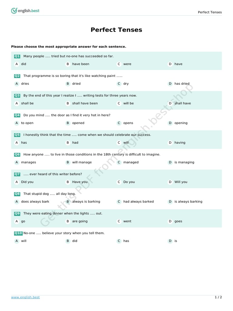 Englishbest Perfect-Tenses | PDF