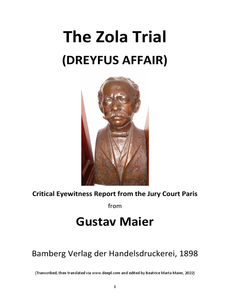 The ZOLA TRIAL by Gustav Maier, 1898 With Annex | PDF | Dreyfus Affair ...