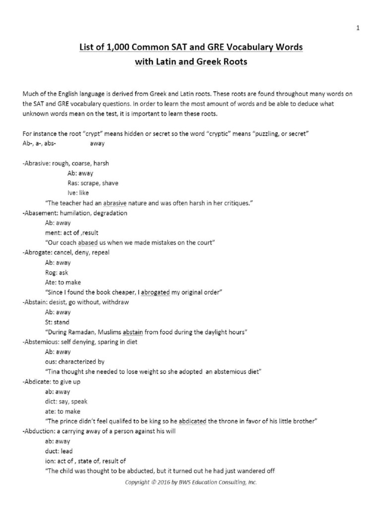 1000 Word Sat | PDF