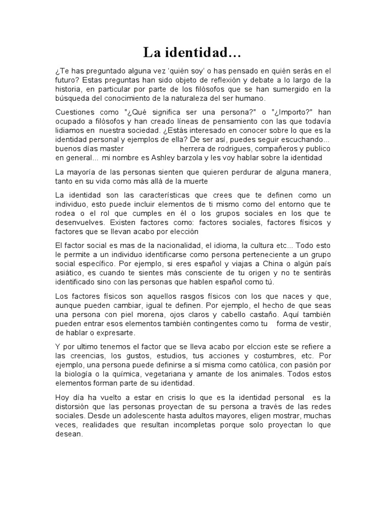 Comprendiendo la Identidad Personal | PDF | Conocimiento | Adultos
