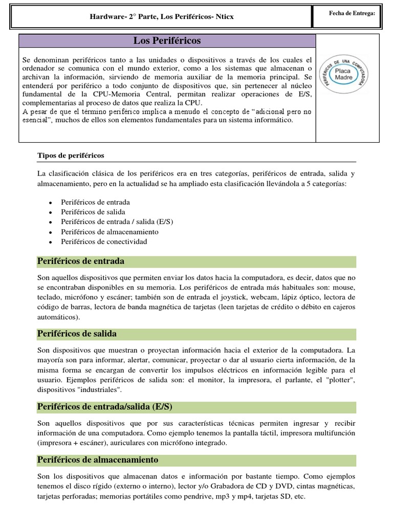 Nticx_tpnº 1_ 2º Parte_ Los Perifericos_prof Hoyos Cynthia | PDF | Periférico | Hardware de la ...