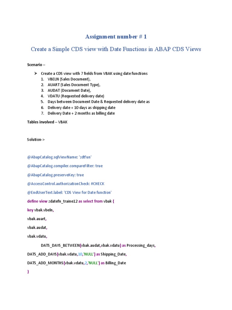 CDS View with Date Functions in ABAP | PDF