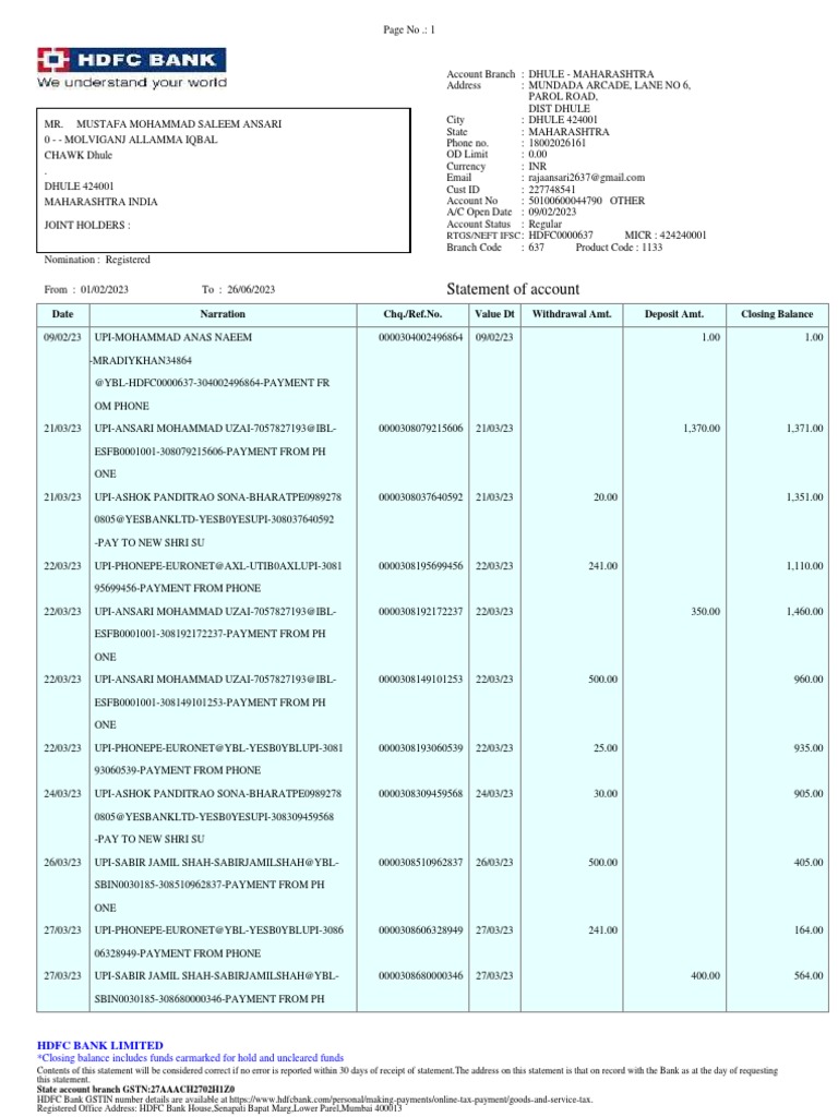 Acct Statement - XX0447 - 26062023 | PDF | Business Economics | Service ...