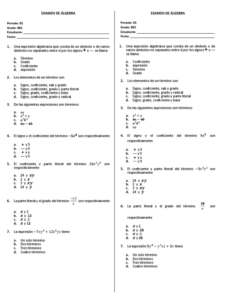 Ejercicios de Expresiones Algebraicas | PDF | Matemáticas | Álgebra