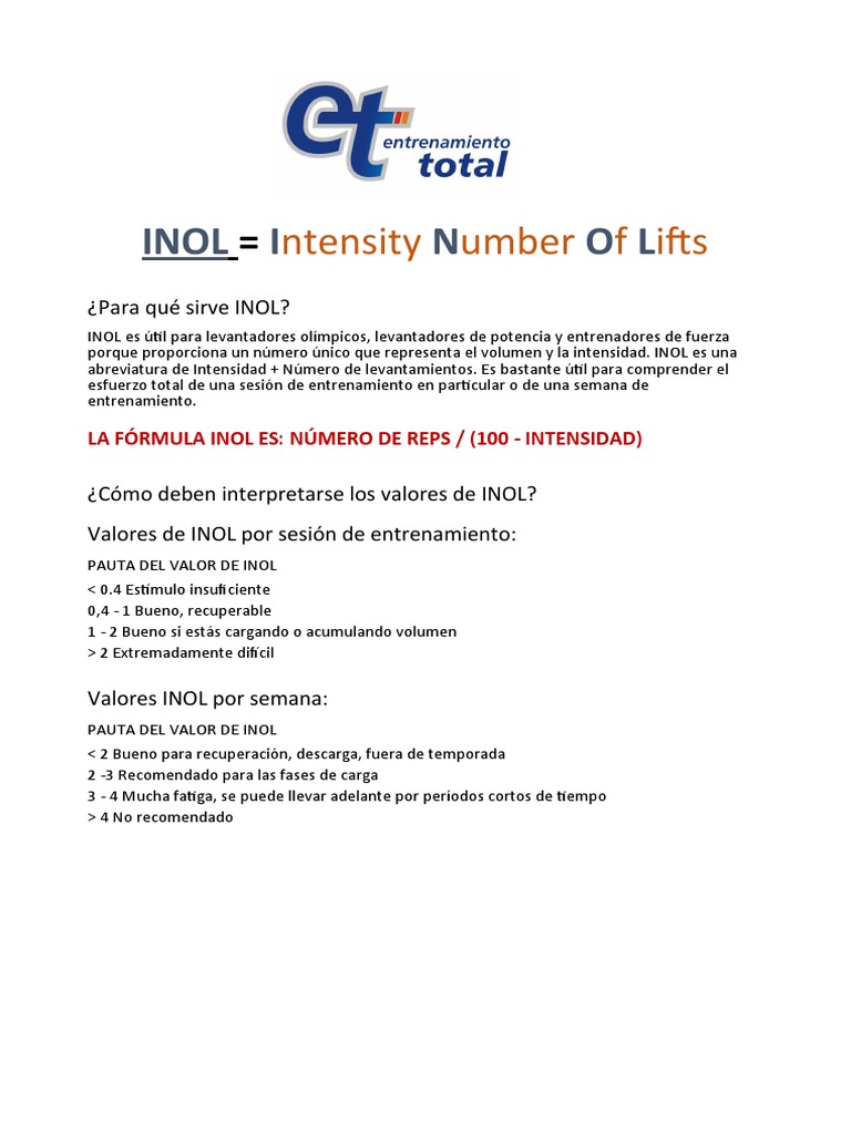Uso de la Fórmula INOL en Entrenamiento | PDF | Hogar, jardinería y ...