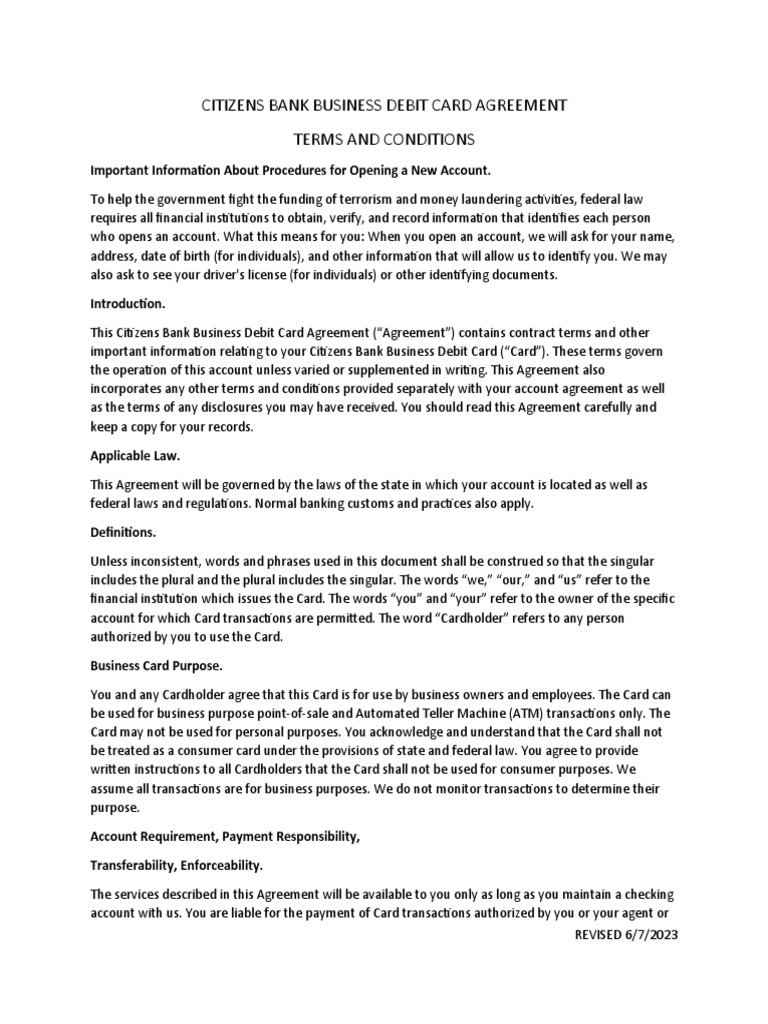 Business Debit Disclosure | PDF | Transaction Account | Credit Card