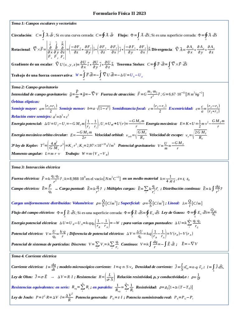 Formulario Fisica 2 | PDF | Ciencias fisicas | Mecanica clasica