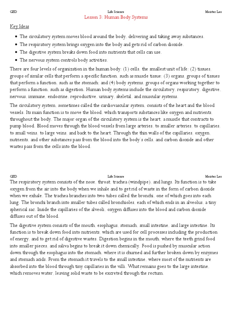 GED Life Science 3. Human Body Systems | PDF | Human Body | Blood