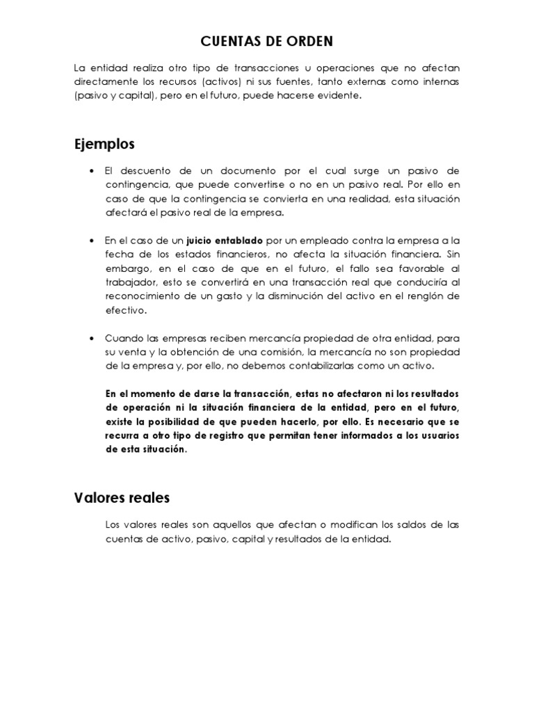 Cuentas de Orden | PDF | Bancos | Contabilidad