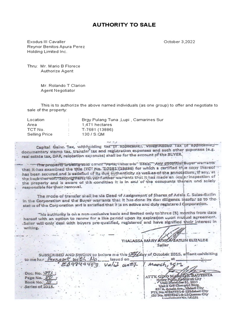 Property Sale Authorization Document | PDF | History