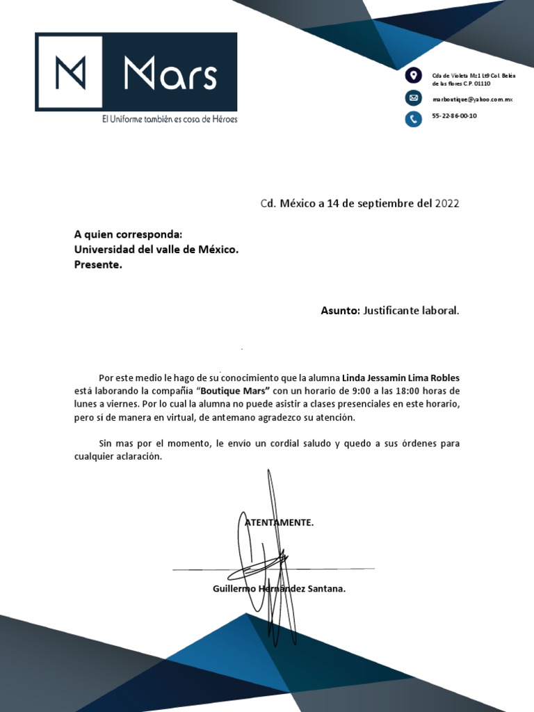 Justificante Laboral Para Estudiante PDF