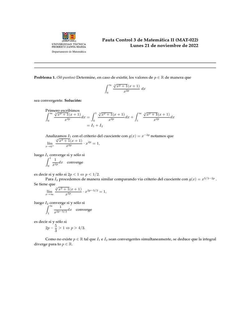 Pauta Control 3 MAT-022 2022-2 | PDF | Matemáticas | Análisis funcional