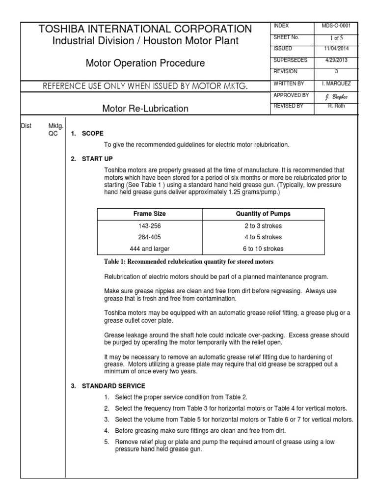 Motor Lubrication Instructions Rev 3 Pdf Pump Bearing Mechanical
