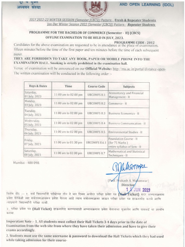 .-Sem-Ii-Time-Table 01 | PDF